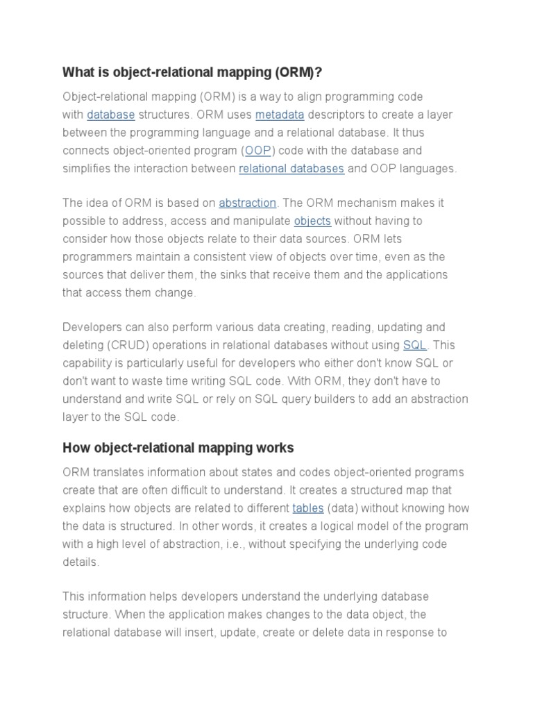 What Is Object Relational Mapping Orm Database Metadata Oop Relational Databases