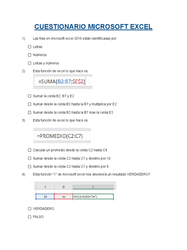 Cuestionario Microsoft Excel | PDF