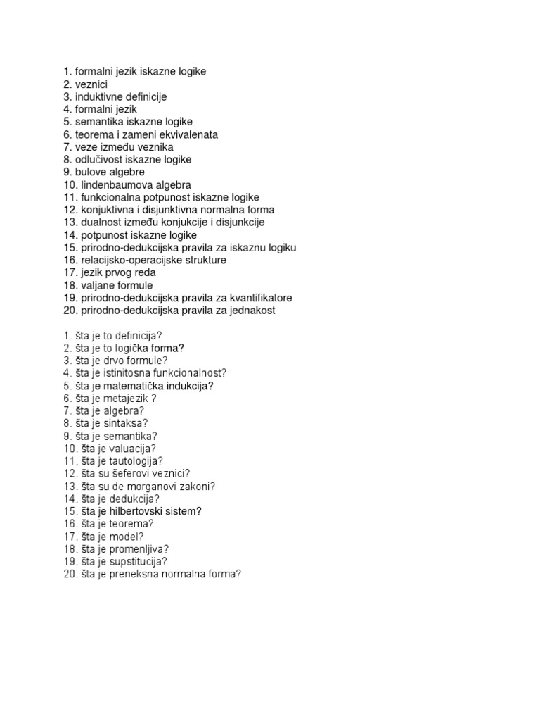 Ispitna Pitanja Logika | PDF