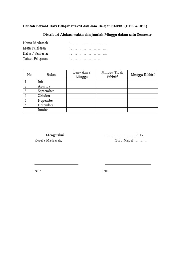 Format-HBE-JBE-distribusi-waktu-minggu | PDF