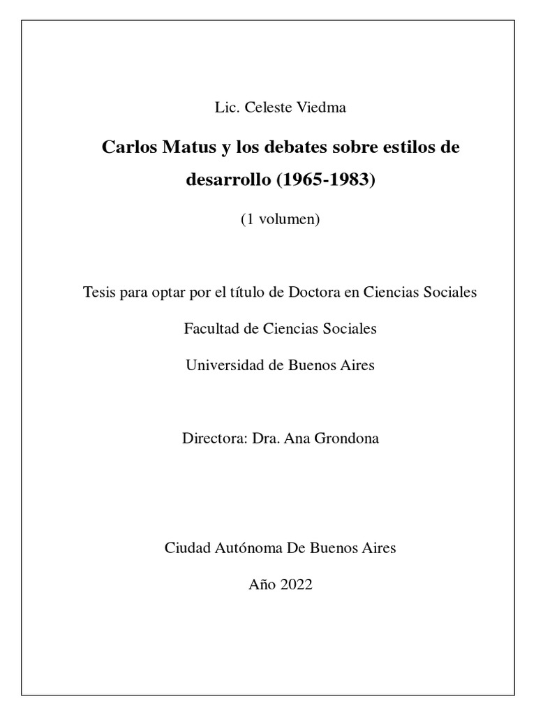 Tesis Doctoral Viedma "Carlos Matus y Los Debates Sobre Estilos de ...