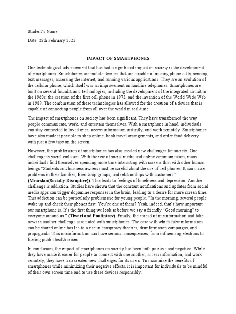 Impact of Smartphones | PDF | Telephone | Smartphone