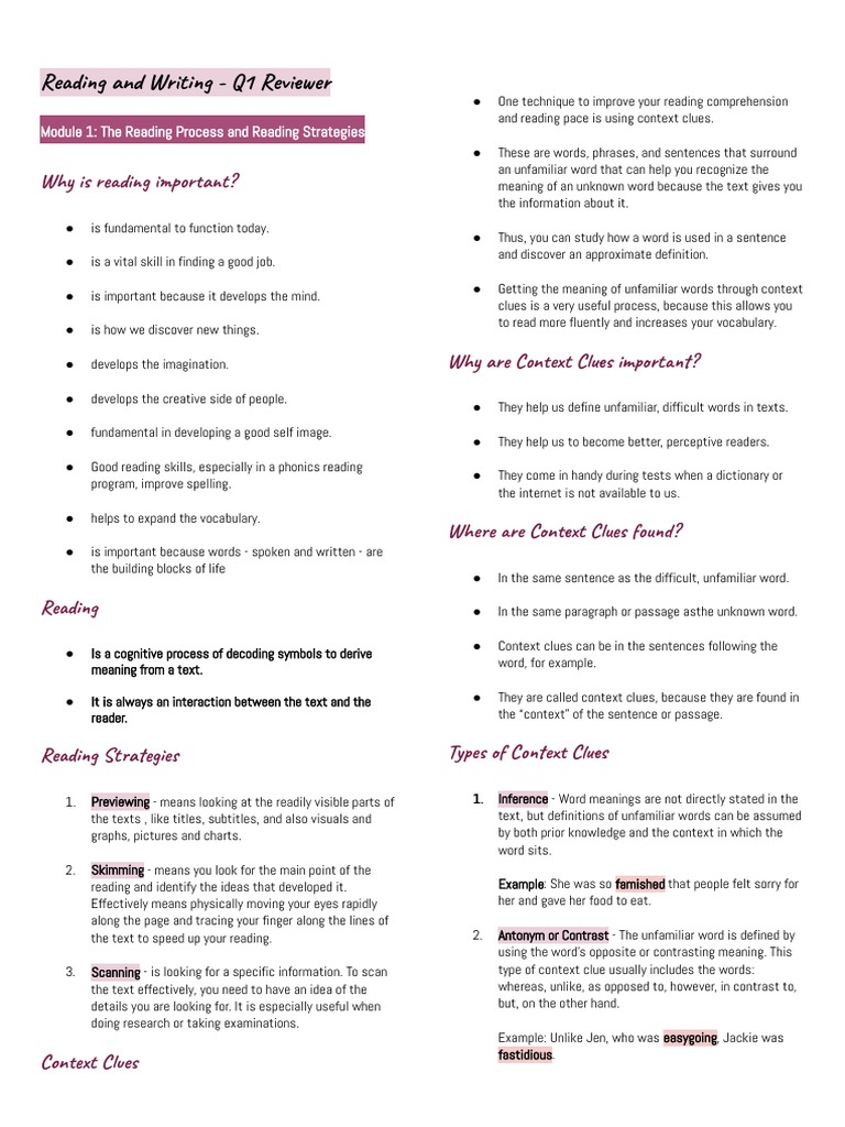 Reading and Writing Reviewer | PDF | Cognitive Psychology | Human ...