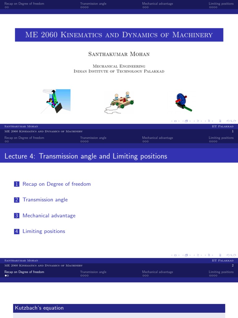 ME 2060 Kinematics and Dynamics of Machinery: Santhakumar Mohan | PDF | Kinematics | Machines