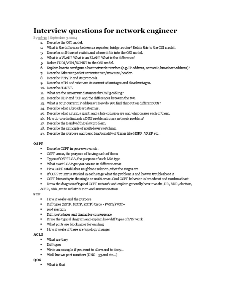 A Comprehensive Collection of Network Engineer Interview Questions ...