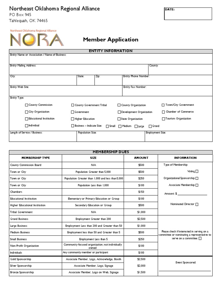 Nora Membership Application | PDF | Service Industries