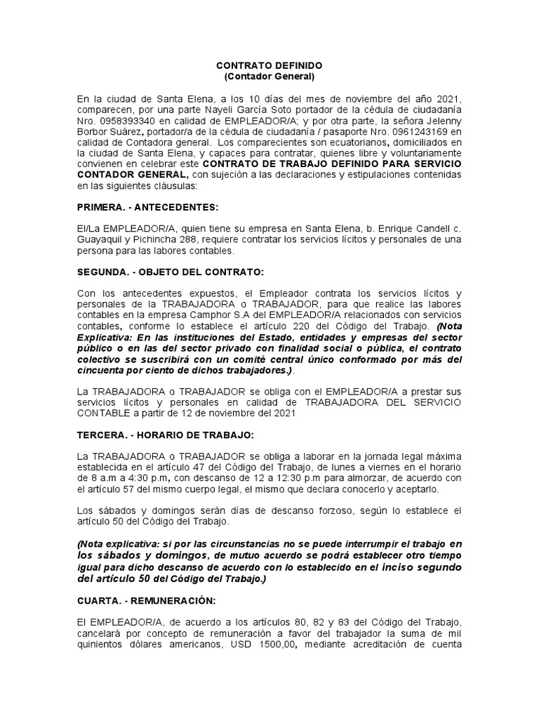 Contrato Definido para Trabajo | PDF | Salario