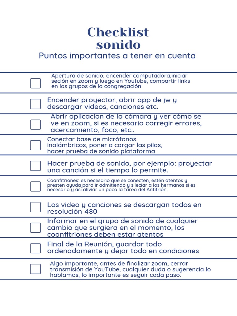 Checklist Sonido | PDF