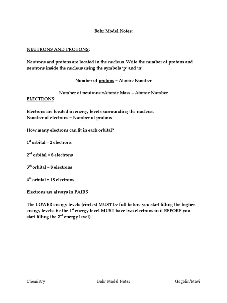 Understanding the Bohr Model: Notes on Protons, Neutrons, Electrons ...