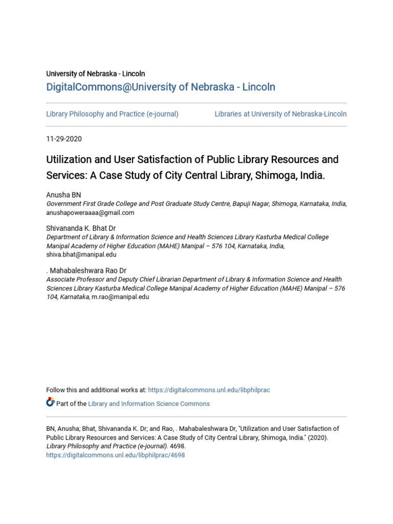 Utilization and User Satisfaction of Public Library | PDF | Libraries ...