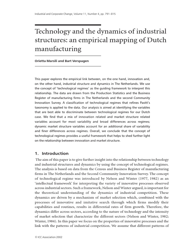 Technology and The Dynamics of Industrial Structures: An Empirical ...