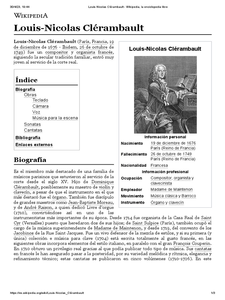 Louis-Nicolas Clérambault - Wikipedia, La Enciclopedia Libre | PDF ...