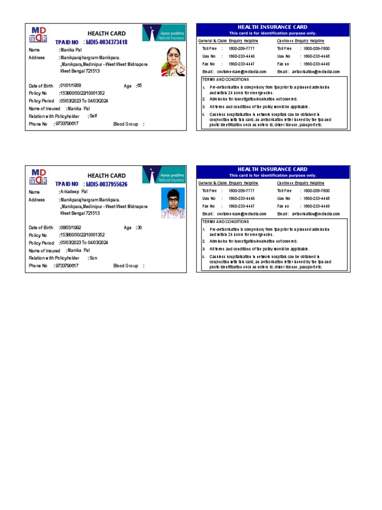 Health Card:: Tpa Id No | PDF | Identity Document | Government And ...