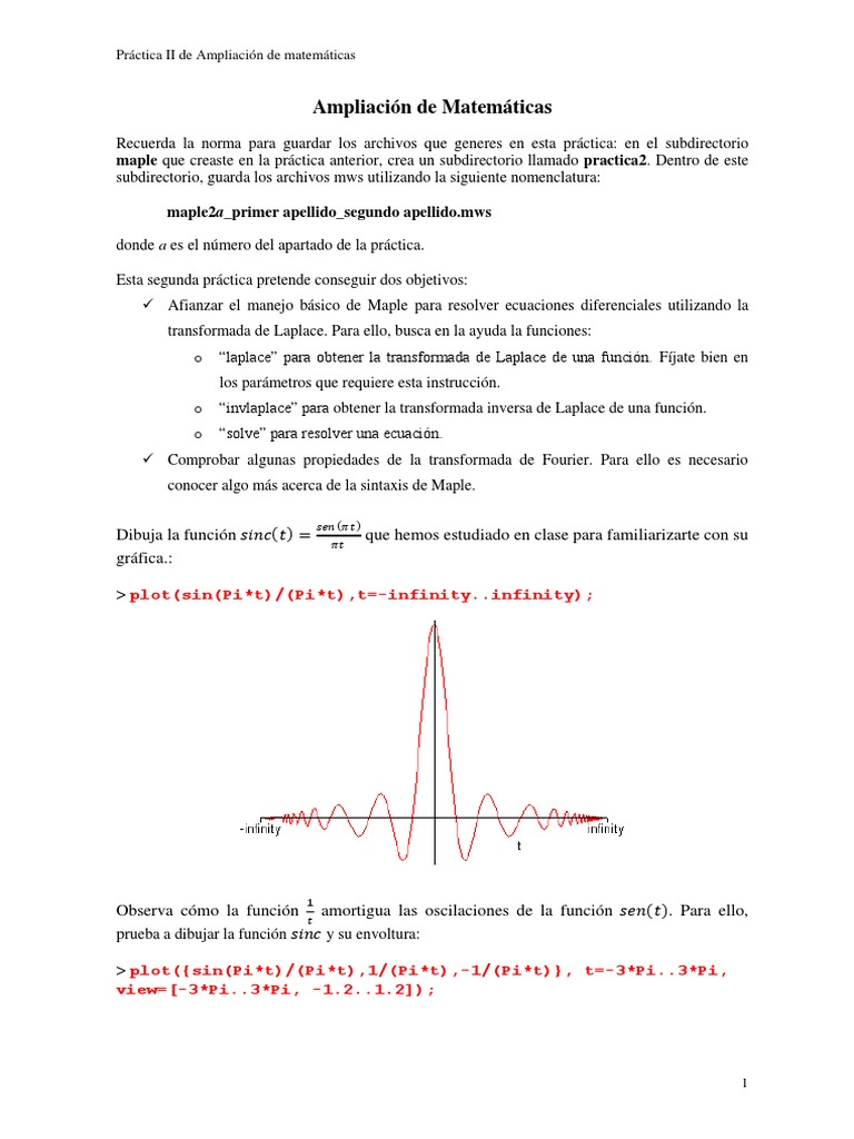 Práctica Maple: Ecuaciones y Fourier | PDF | Transformada de Laplace | Ecuaciones