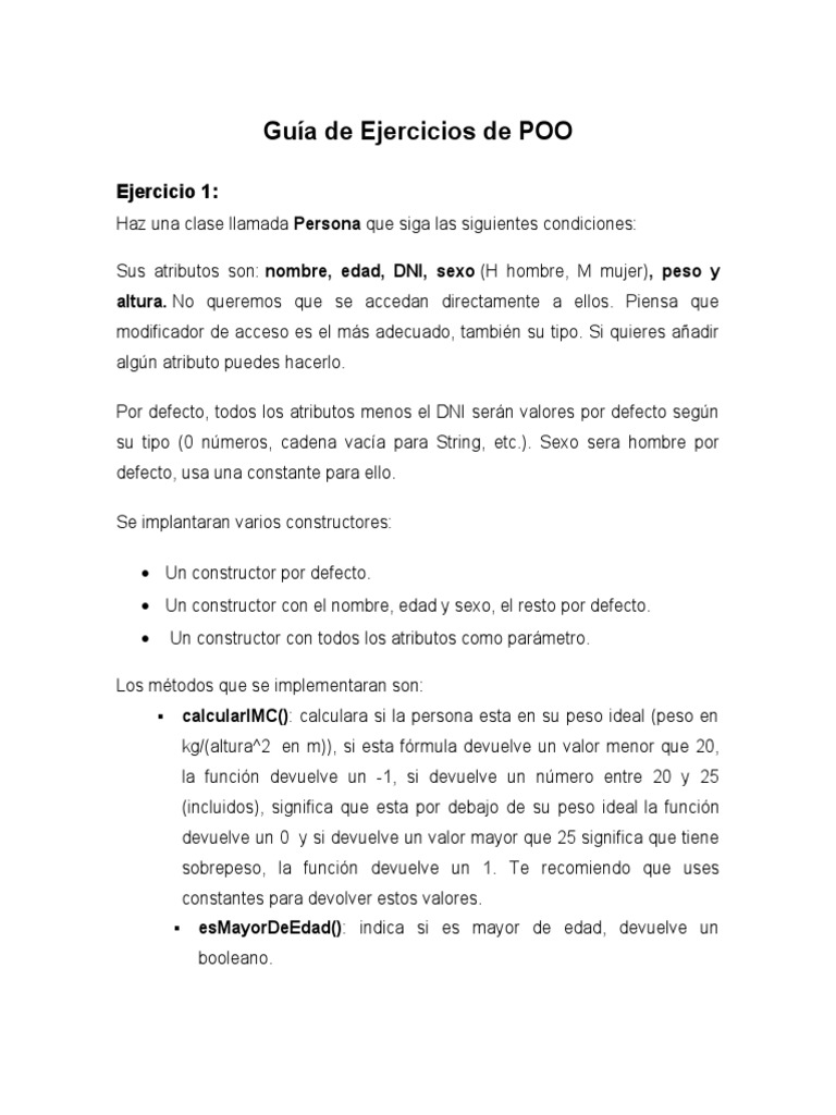 Guía de Ejercicios de POO | PDF | Constructor (Programación Orientada a Objetos) | Programación