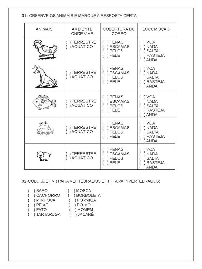 Atividades de Classificação Animal | PDF