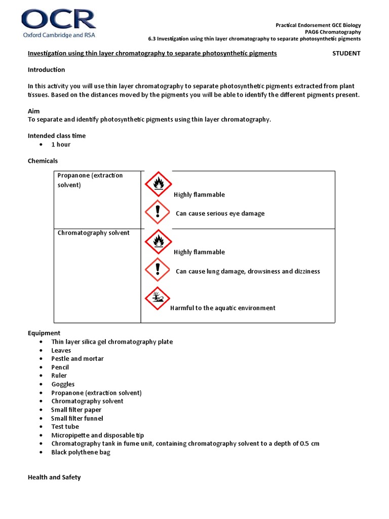 Thin Layer Chromatography of Plant Pigments | PDF | Science & Mathematics