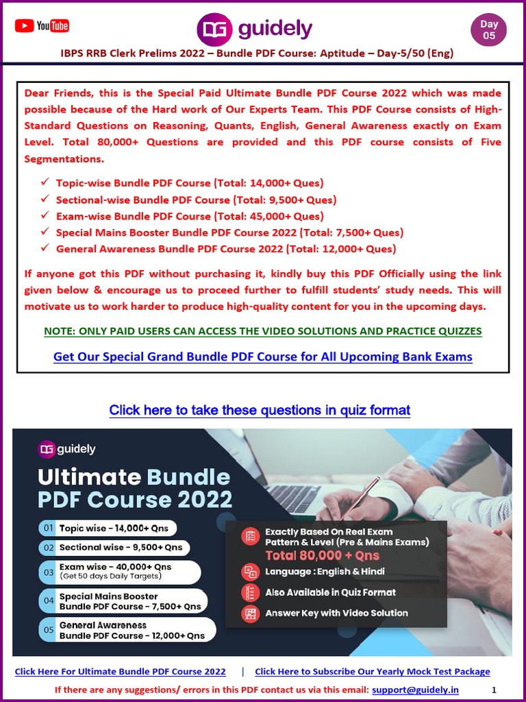 RRB CLERK PRELIMS Quants (Day-5) 164930446010 | PDF | Speed