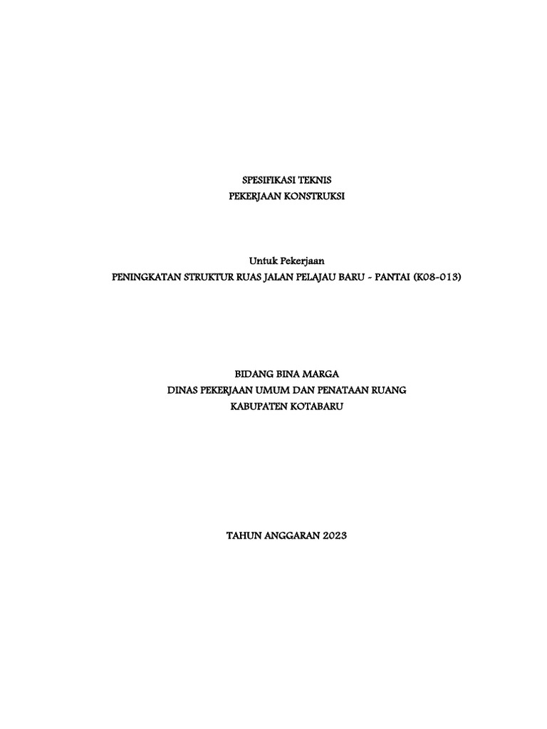 Spesifikasi Teknis PBP | PDF