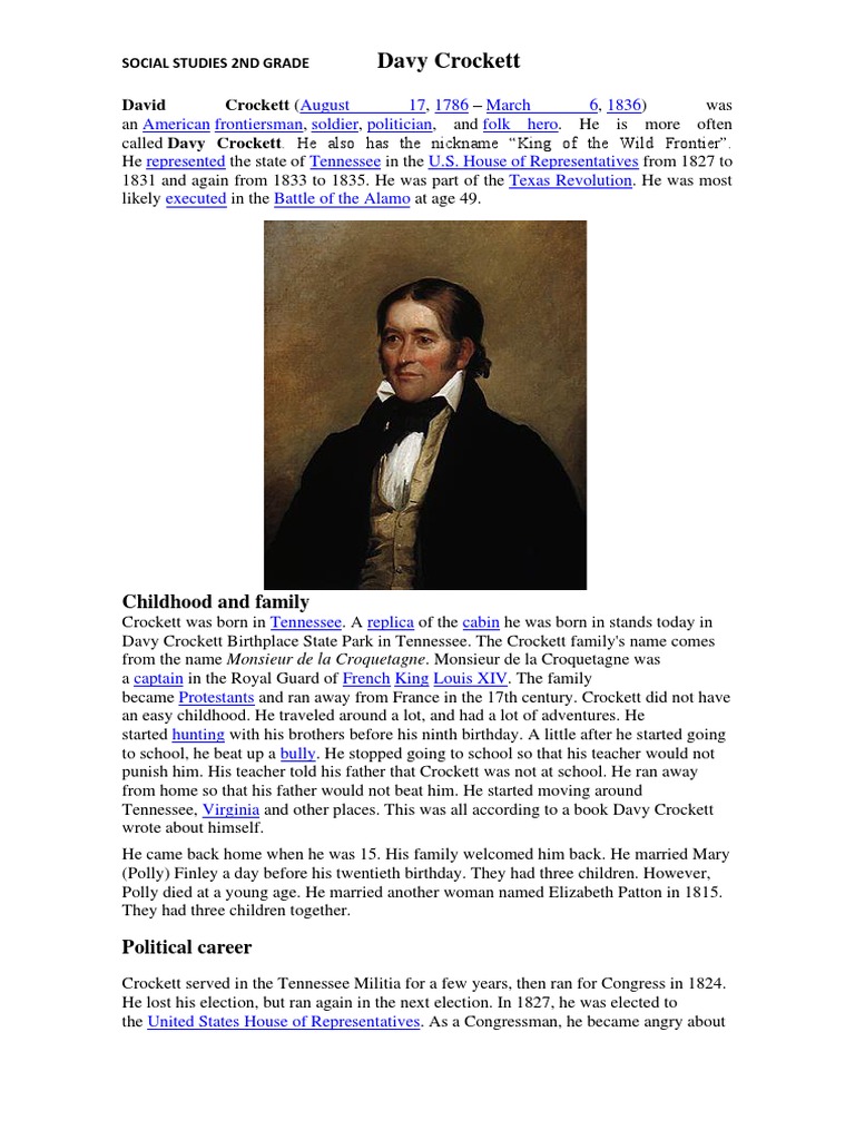 Davy Crockett: Frontiersman and Hero | PDF