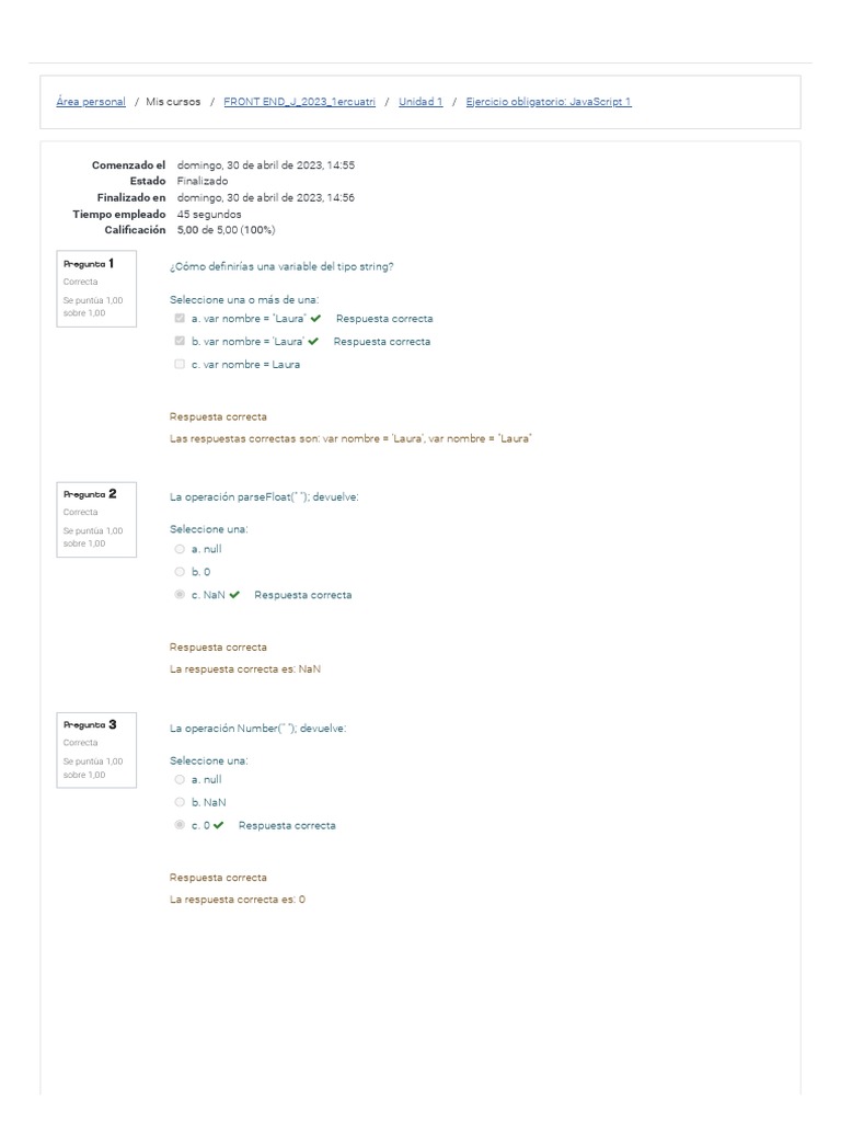 Ejercicio Obligatorio - JavaScript 1 - Revisión Del Intento | PDF ...