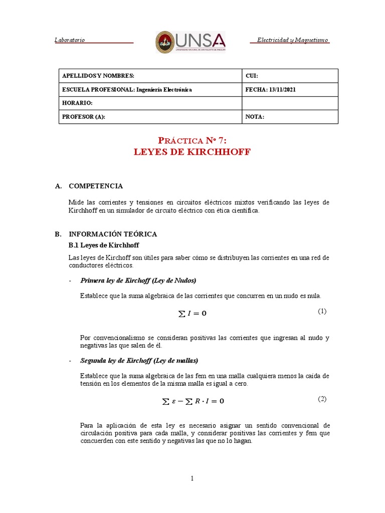 Practica De Laboratorio 7 Pdf Voltaje Corriente Eléctrica