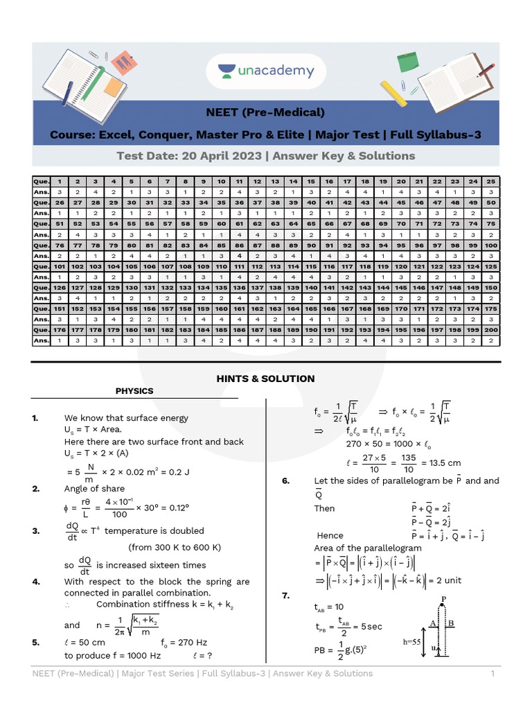 Answer Key - 20-04-2023 - Major Test - Full Syllabus-3 | PDF