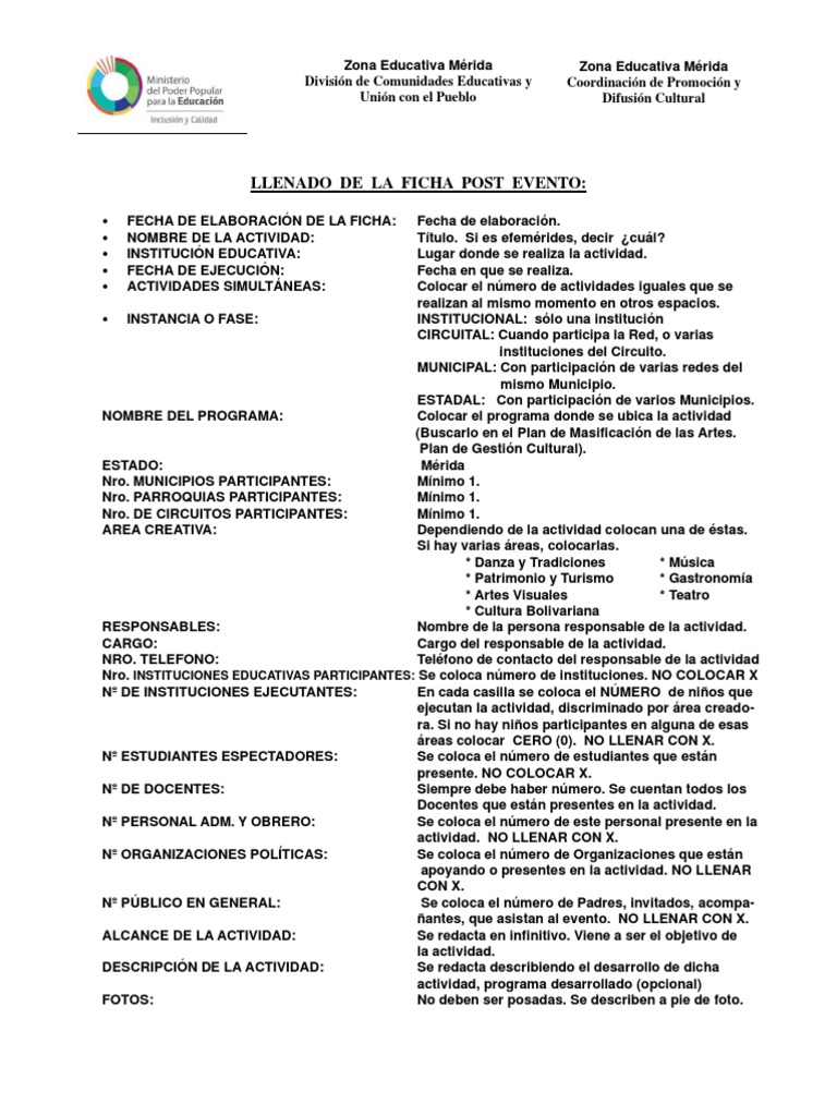 Instructivo de Llenado de de La Ficha Post Evento. | PDF