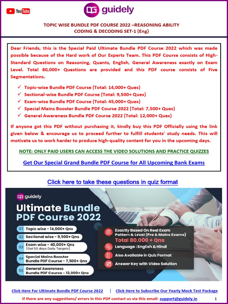 Topic Wise Bundle PDF Course 2022 - Reasoning Ability Coding & Decoding Set-1 (Eng) | PDF ...