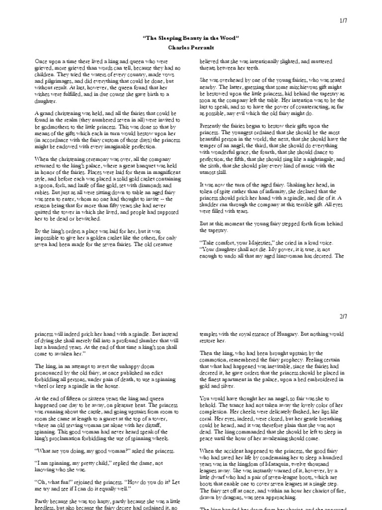 The Sleeping Beauty in The Wood Author Charles Perrault | PDF ...