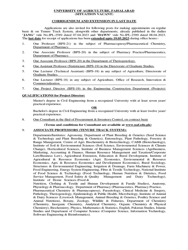 Corrigendum Extension in Last Date Upto 19052023 | PDF | Science | Agriculture