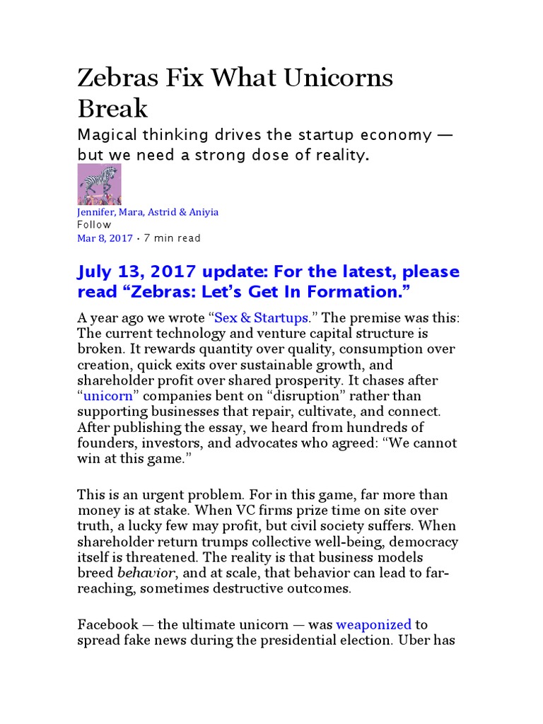 Zebra's Fix What Unicorns Break | PDF | Startup Company | Small ...