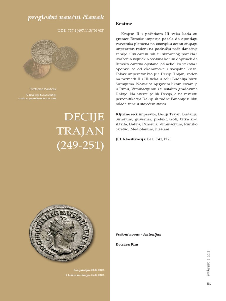 Decije Trajan (249-251) : Pregledni Naučni Članak | PDF