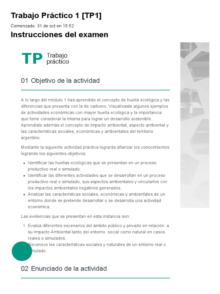 Trabajo Práctico 1 (TP1) Instrucciones Del Examen: 01 Objetivo de La Actividad | PDF | Salud y ...