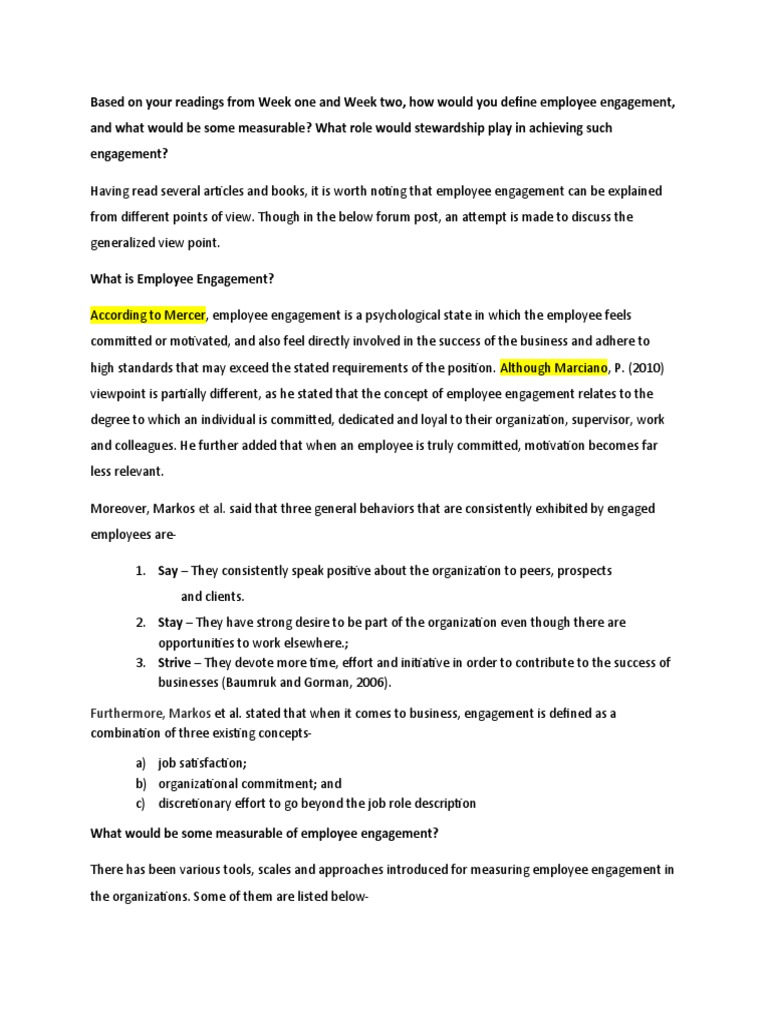 Employee Engagement Forum Discussion (Week 1 & 2) | PDF | Employment ...
