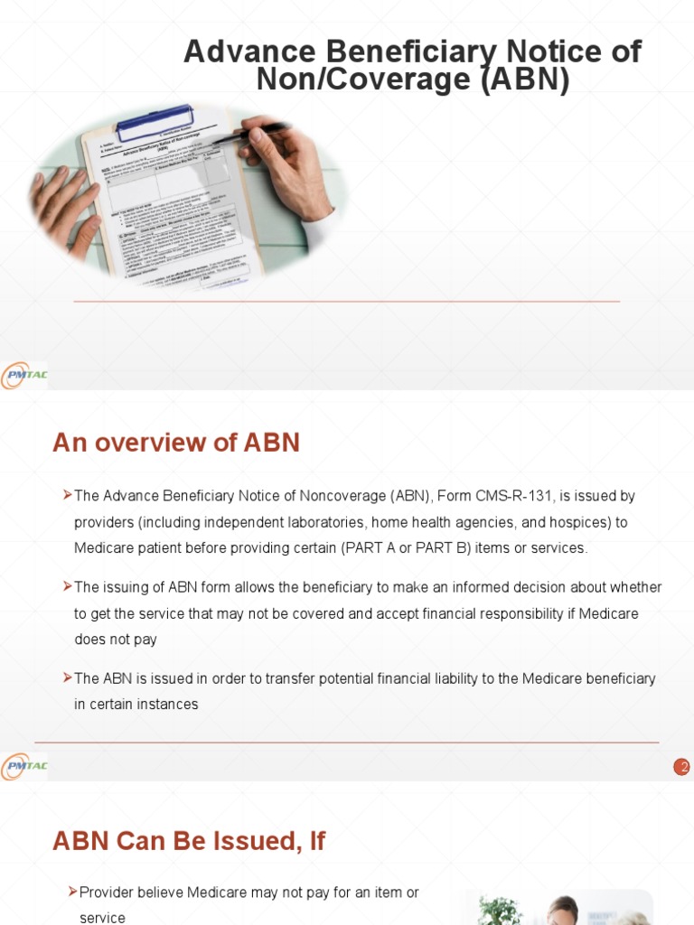Advance Beneficiary Notice of Non/Coverage (ABN) | PDF | Medicare ...