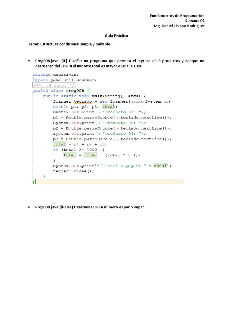 Guía Práctica Tema: Estructura Condicional Simple y Múltiple | PDF
