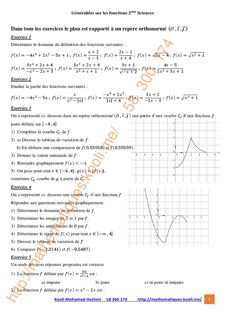 Dans Tous Les Exercices Le Plan Est Rapporté À Un Repère Orthonormé ...