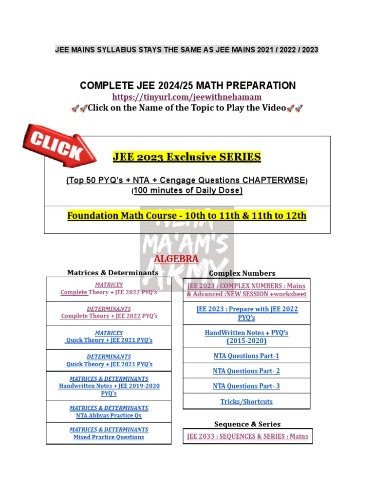 JEE MAINS SYLLABUS STAYS THE SAME AS 2021-2023 | PDF | Derivative ...
