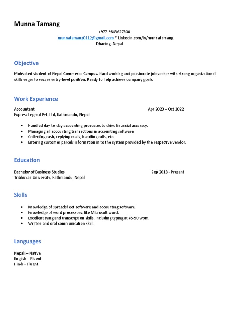 Munna Tamang CV | PDF