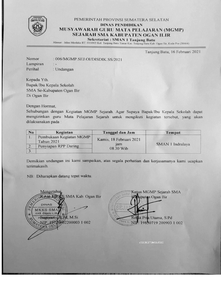 Undangan MGMP SEJARAH 2021 | PDF
