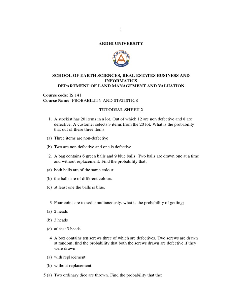Tutorial Sheet 2 Pdf Probability Distribution Applied Mathematics