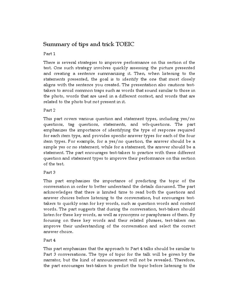 TOEIC Tips and Tricks | PDF