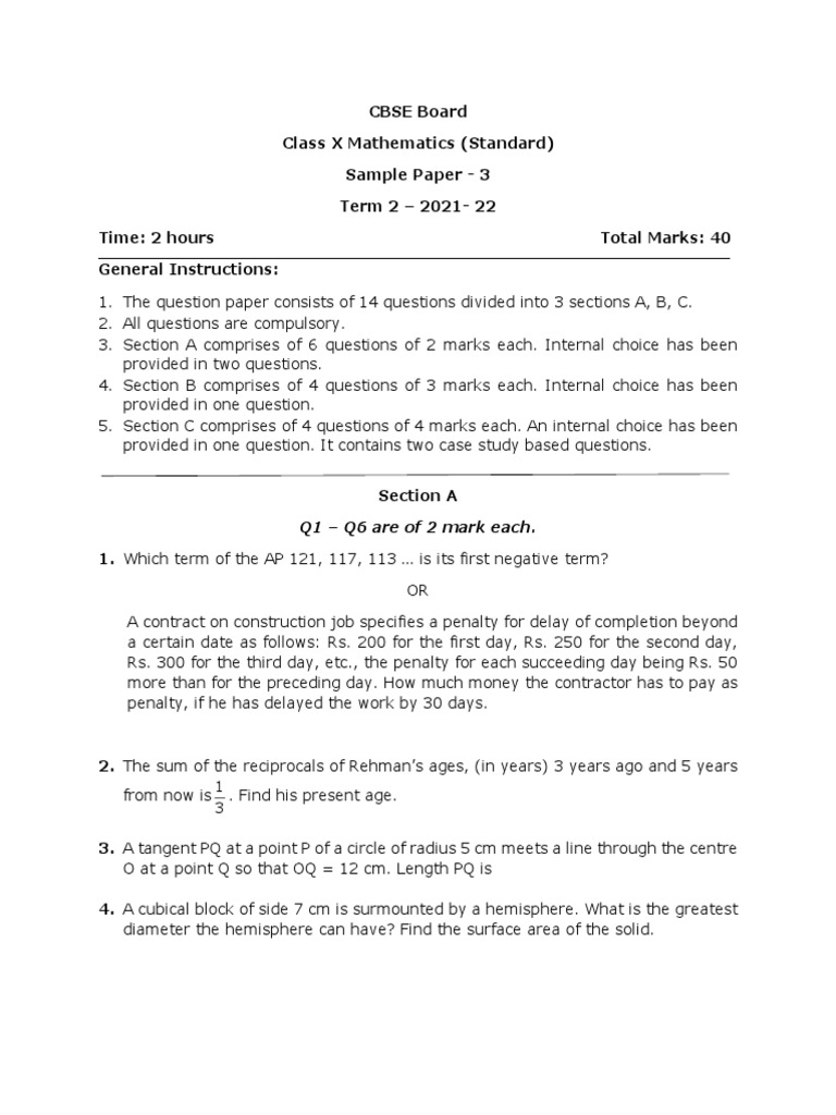 MathematicsTerm 2 Practice Paper-2 | PDF | Circle | Angle