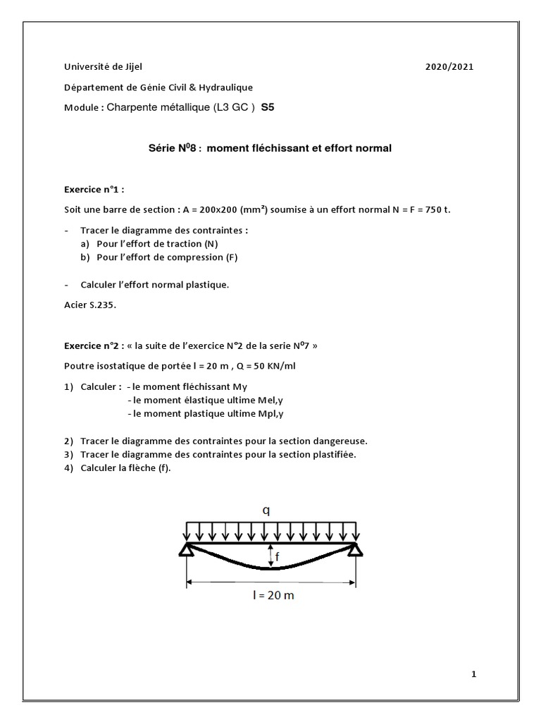 Série N 8: Moment Fléchissant Et Effort Normal | PDF | Flexion (matériau) | Sciences physiques