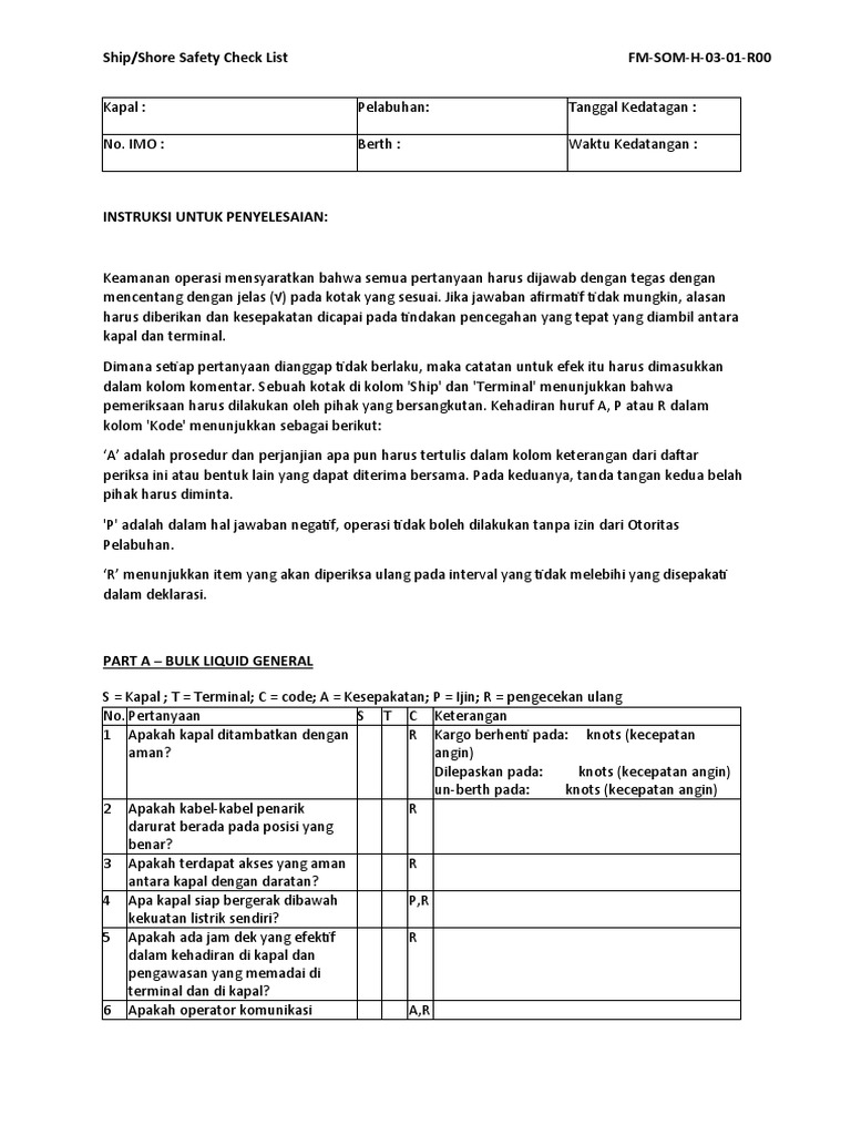 FM-SOM-H-03-01-R00 LPG Ship Shore Checklist | PDF
