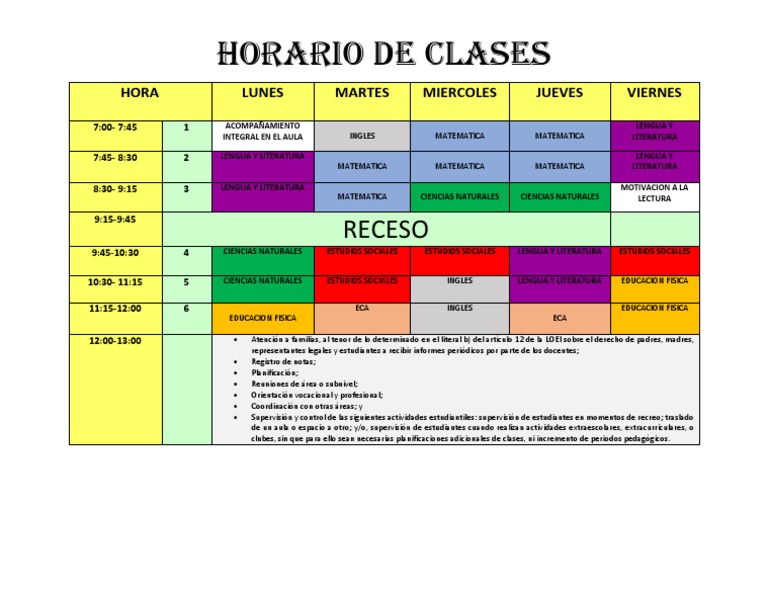 Horario de Clases: Receso | PDF