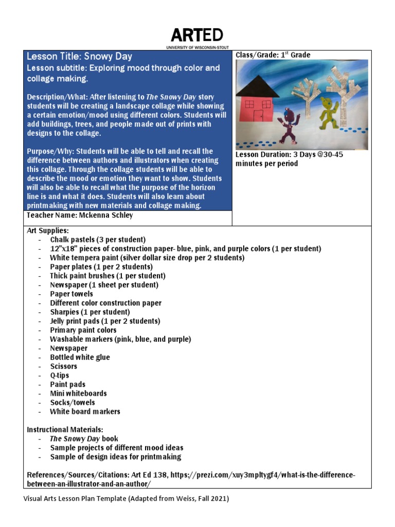138 Snowy Day Lesson Plan | PDF | Printmaking | Pastel