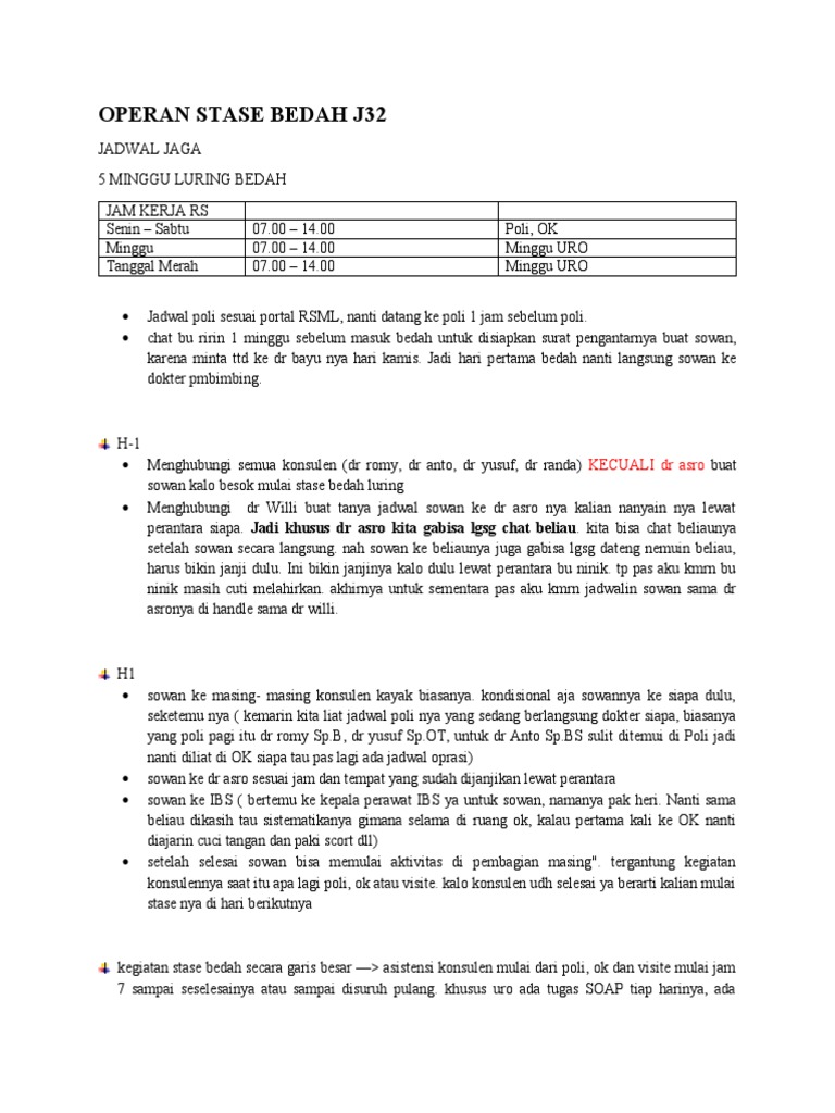 Operan Stase Bedah J32: KECUALI DR Asro | PDF
