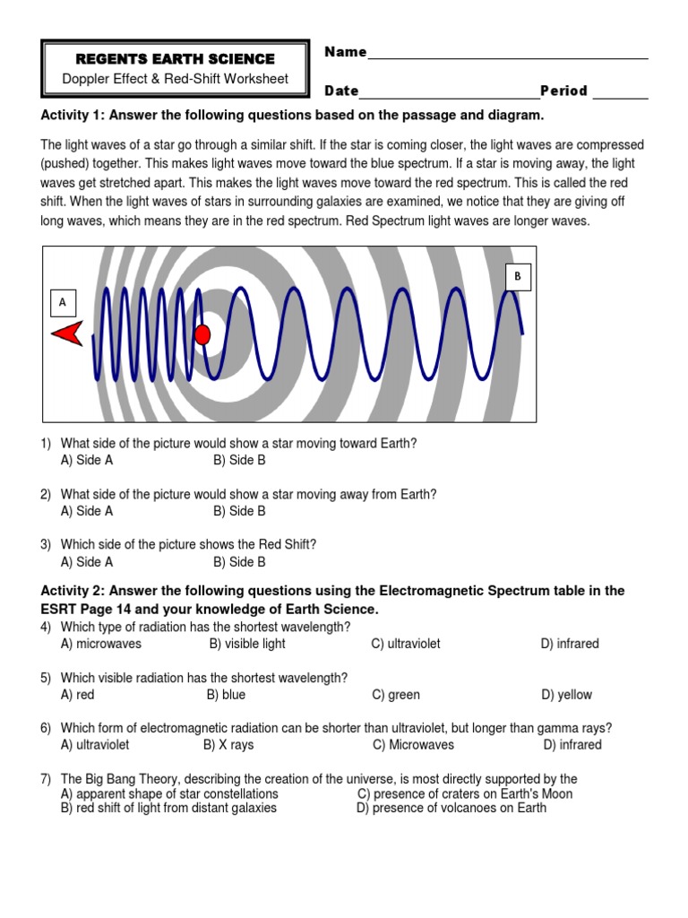Doppler Effect & Red Shift Worksheet | PDF | Electromagnetic Spectrum | Electromagnetic Radiation